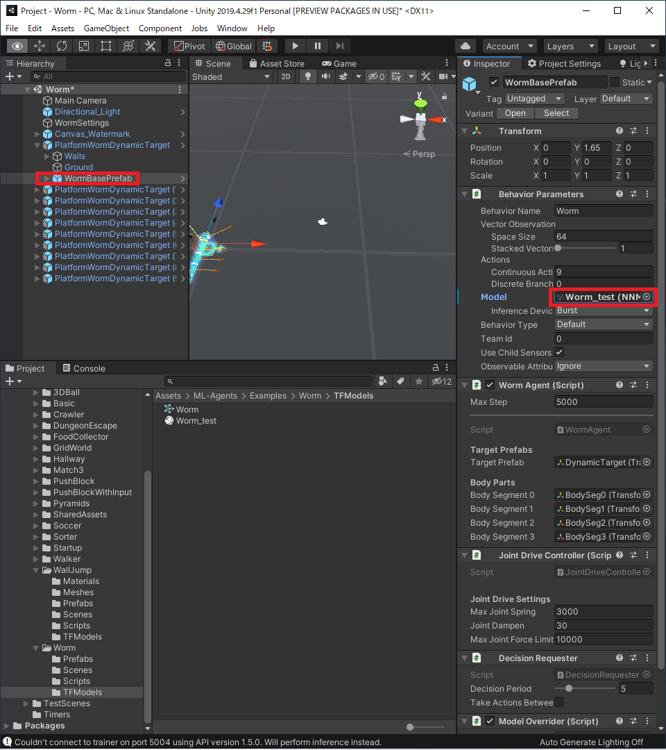 Unity ML-Agentsによる強化学習：サンプルプログラムを動かしてみる（Worm編） - massie's programming